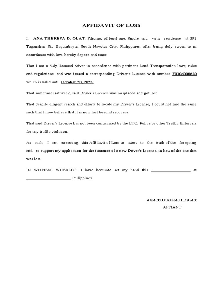 Affidavit of Loss | PDF