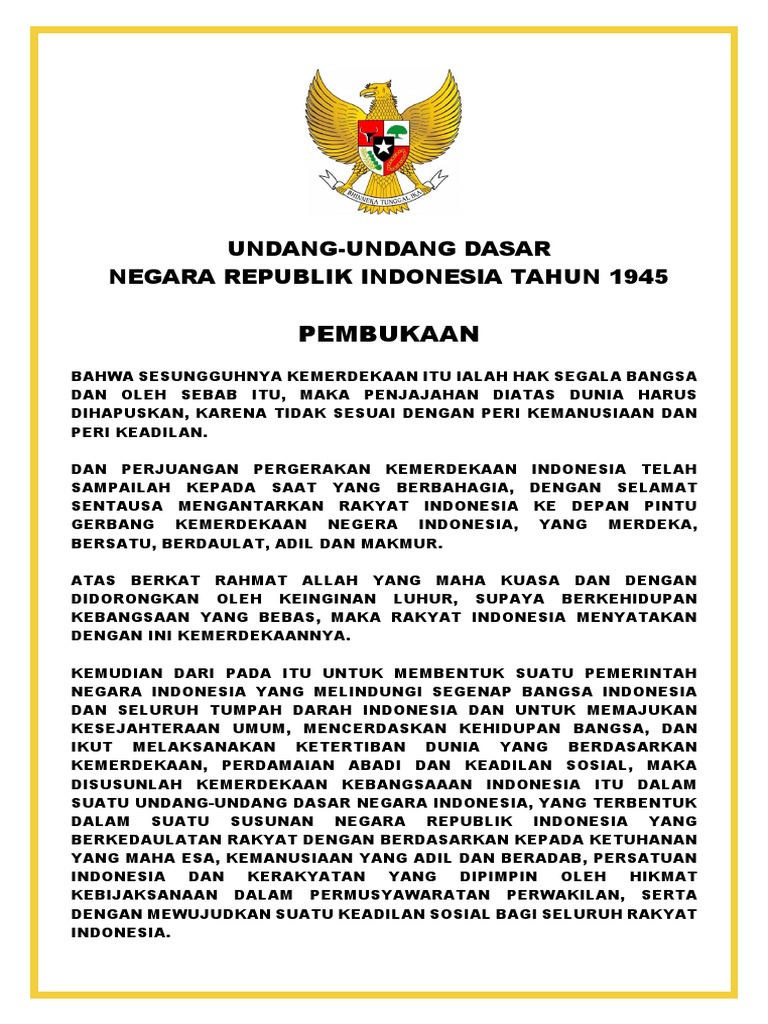 Teks Pembukaan Uu Nri 1945 | PDF