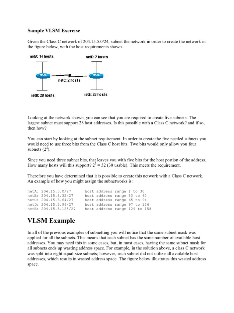 VLSM Exercise | PDF | Data Transmission | Internet Protocols