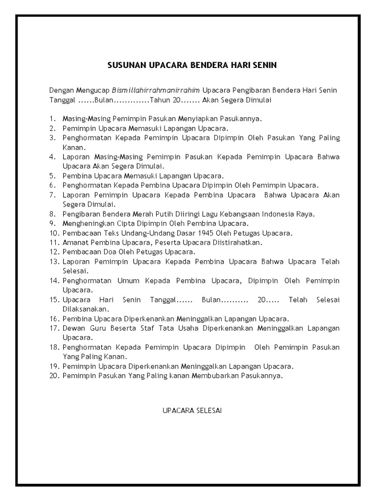 Susunan Upacara Hari Senin | PDF