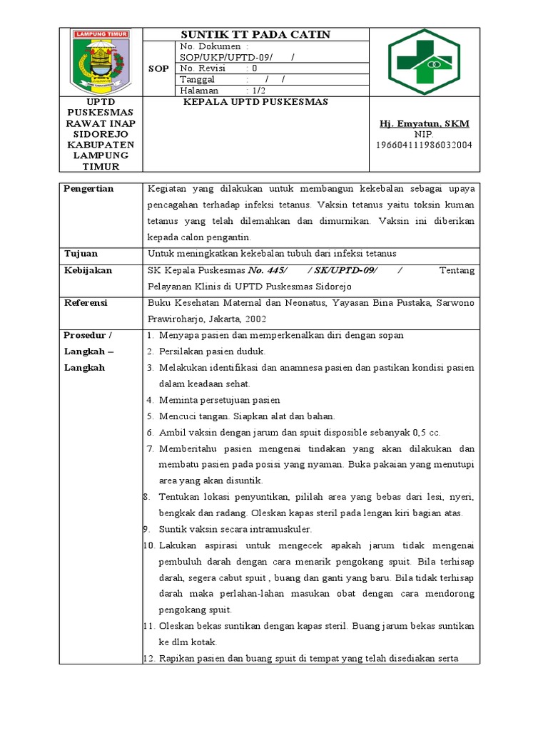 SOP Suntik TT untuk Catin | PDF