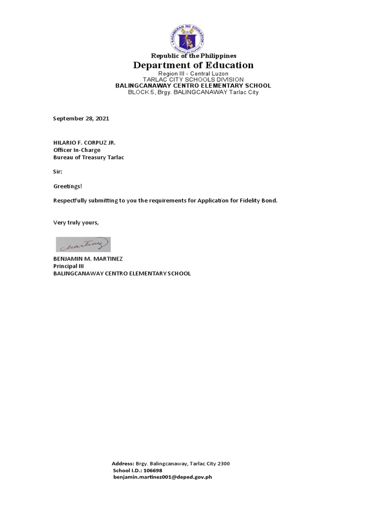 Application Letter Fidelity Bond Bces 2022 | PDF