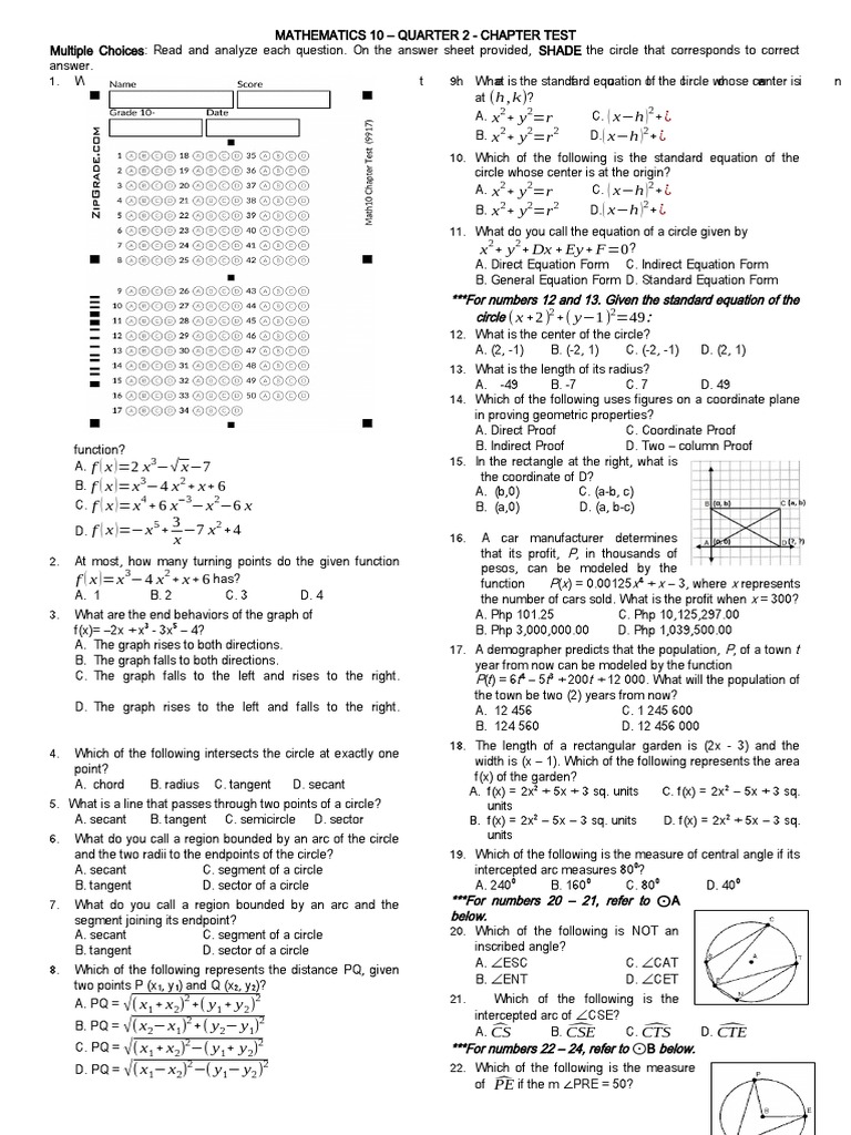 Math10 Q2-Revised | PDF | Circle | Elementary Geometry