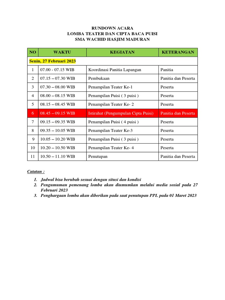 Rundown Acara Dan Juknis Lomba | PDF