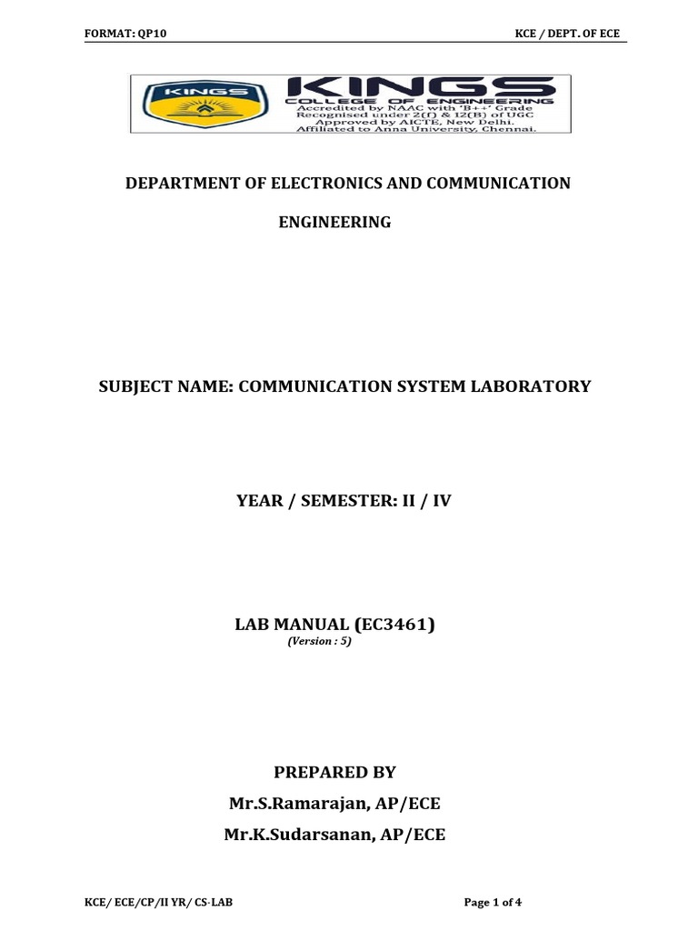 Communication Lab Course Plan Ec8561 | PDF | Modulation | Frequency ... Communication Lab Course Plan Ec8561 | PDF | Modulation | Frequency ...