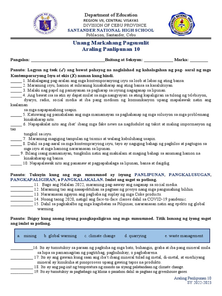 1st Quarter Examination | PDF