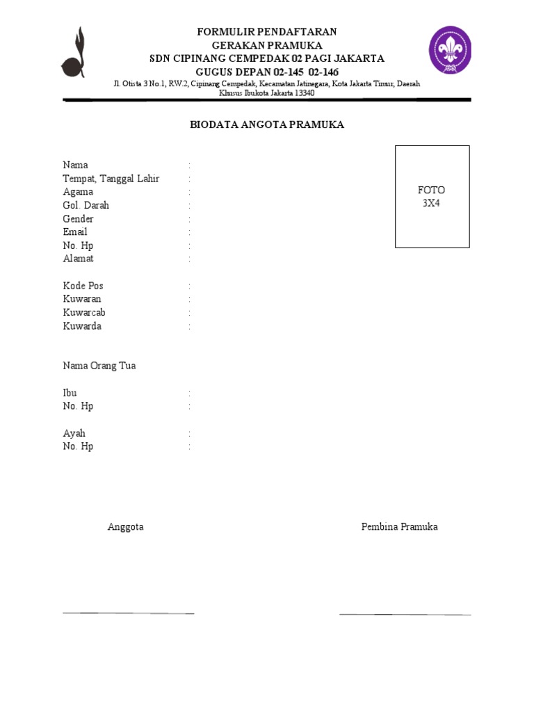 Biodata Pramuka CC | PDF