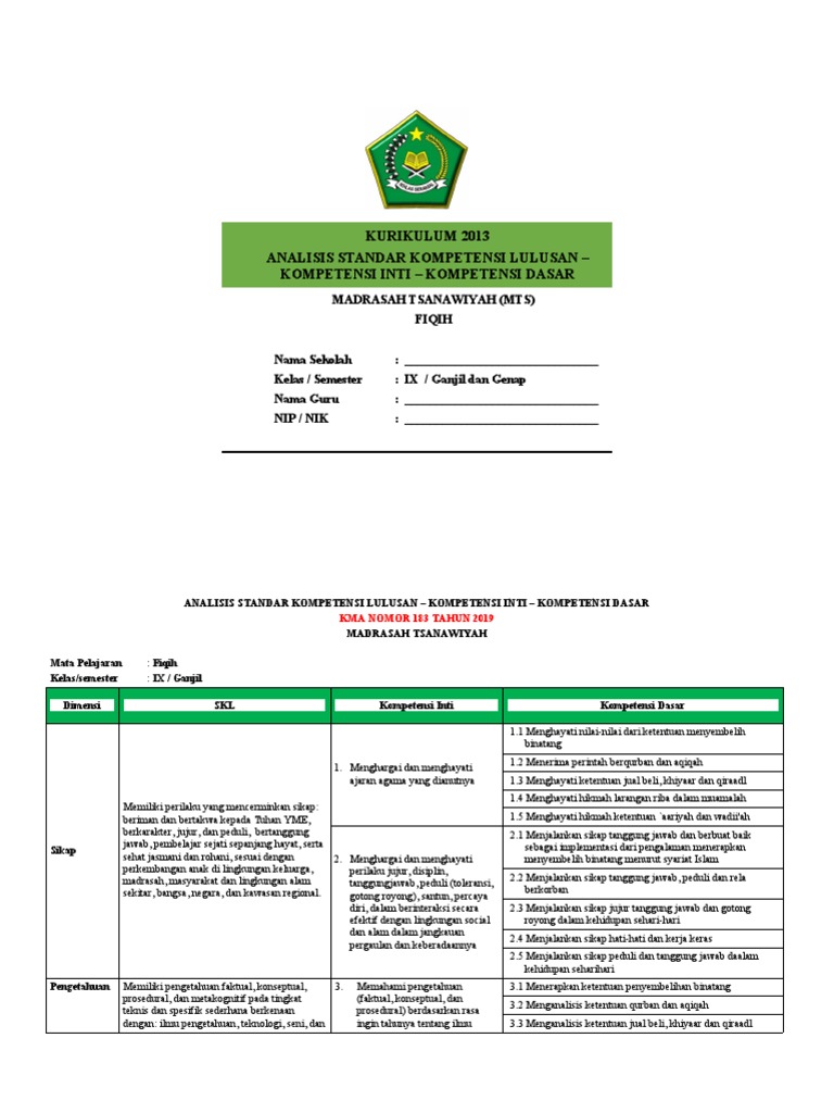 Analisis SKL - Ki - KD | PDF