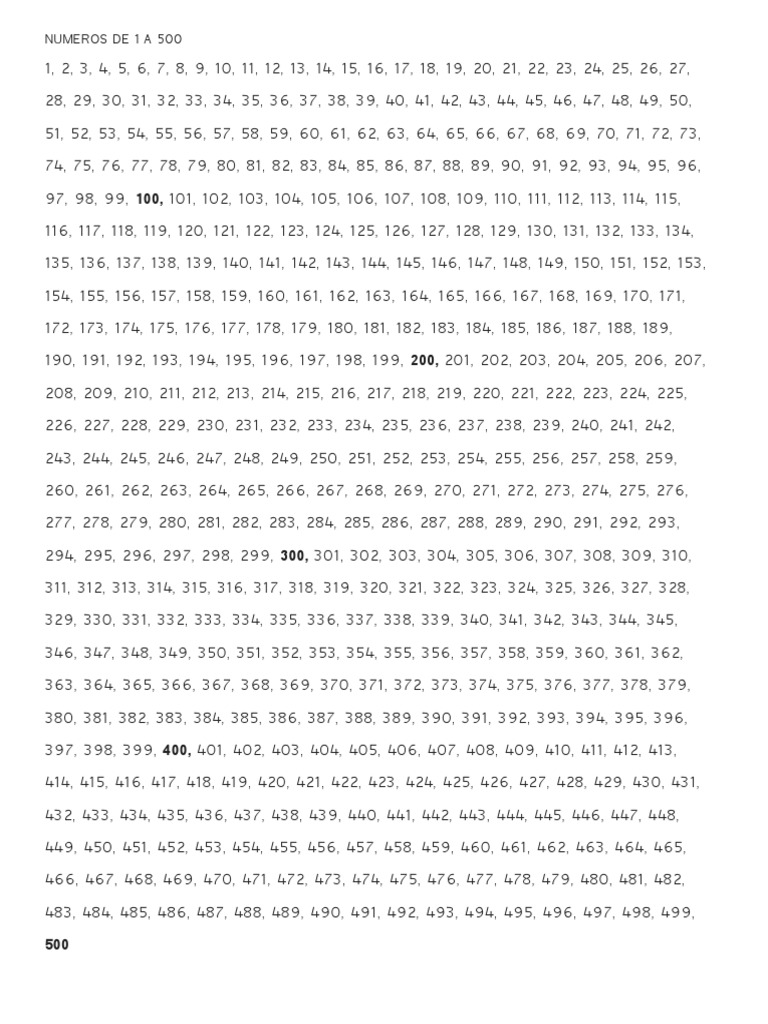 Numeros de 1 A 500 | PDF
