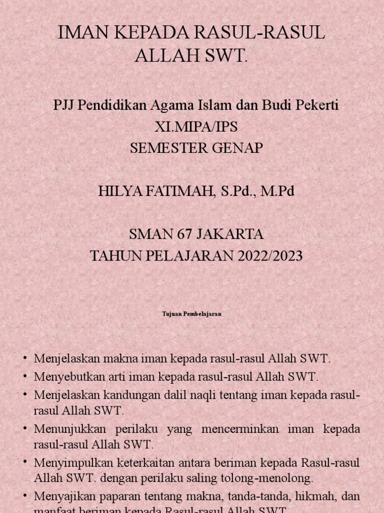 Iman Kepada Rasul-Rasul Allah SWT | PDF | Karier & Perkembangan | Agama ...
