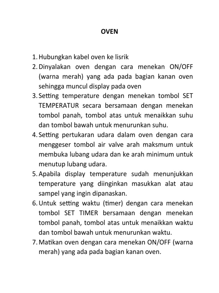 Panduan Penggunaan Oven Laboratorium | PDF