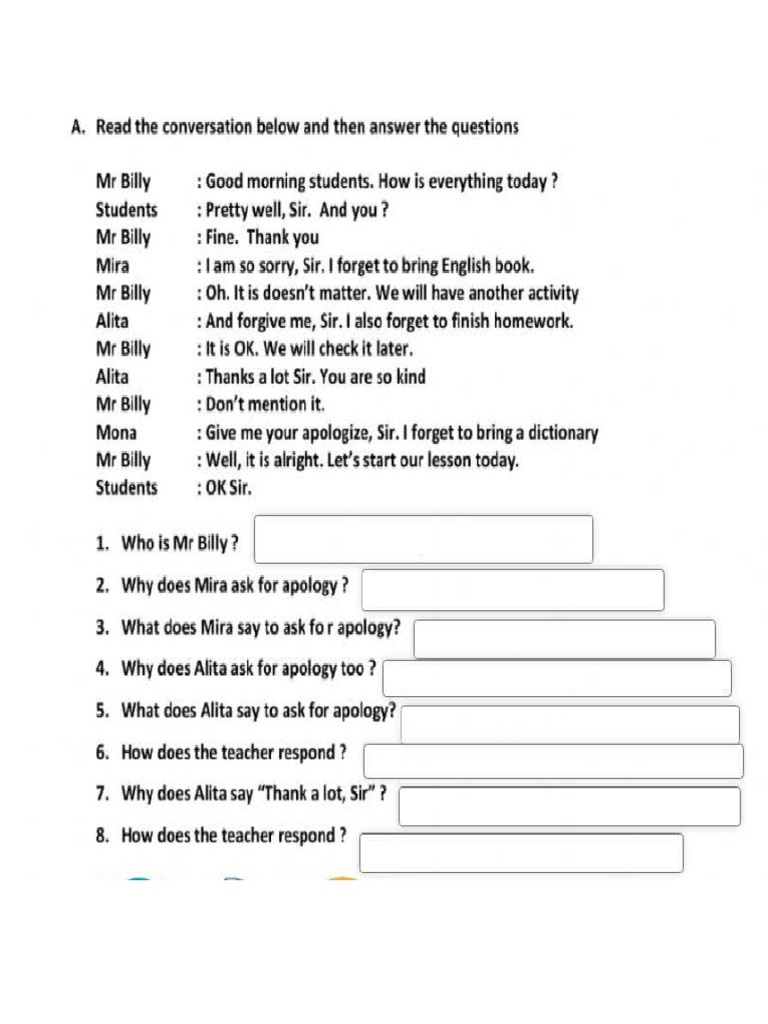 Worksheet Apologizing and Thanking | PDF