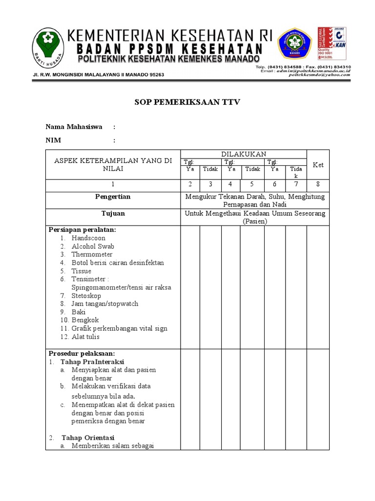 SOP PEMERIKSAAN TTV Kelompok 1 | PDF