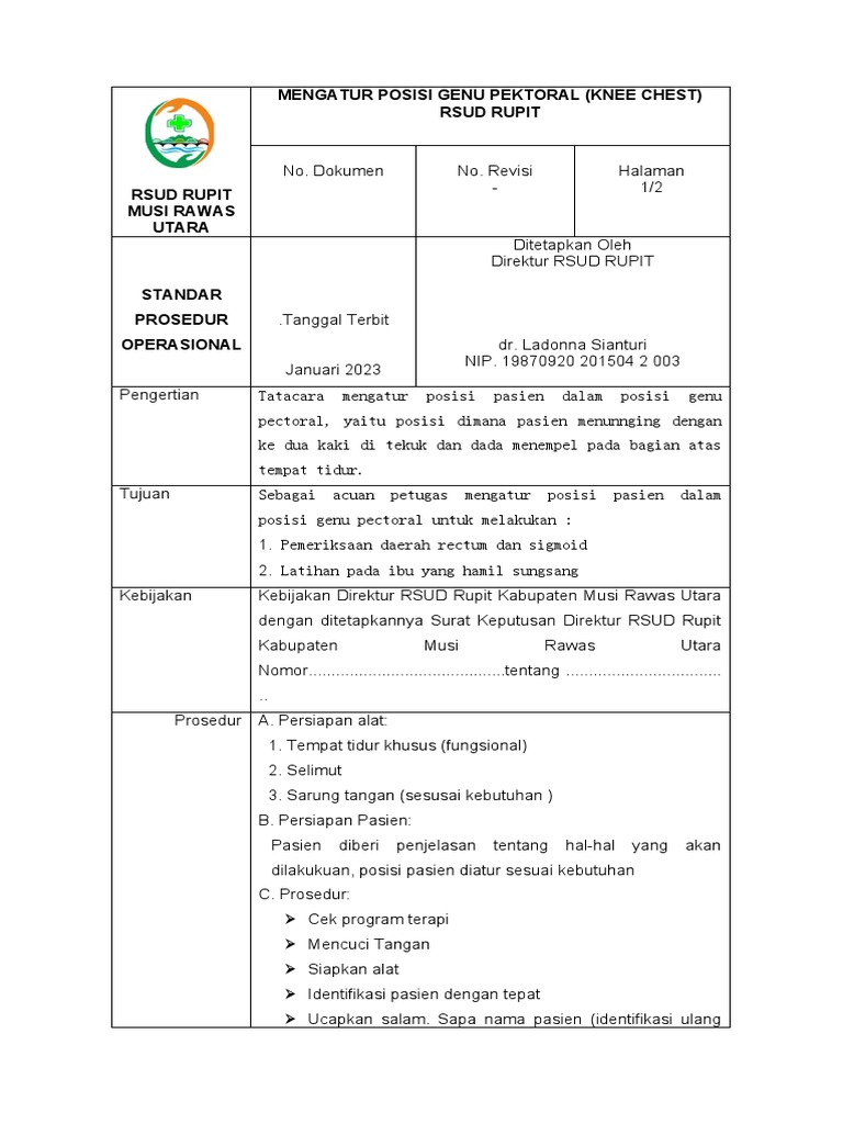 SOP Mengatur Posisi Genu Pektoral | PDF | Pengembangan Diri | Sains ...