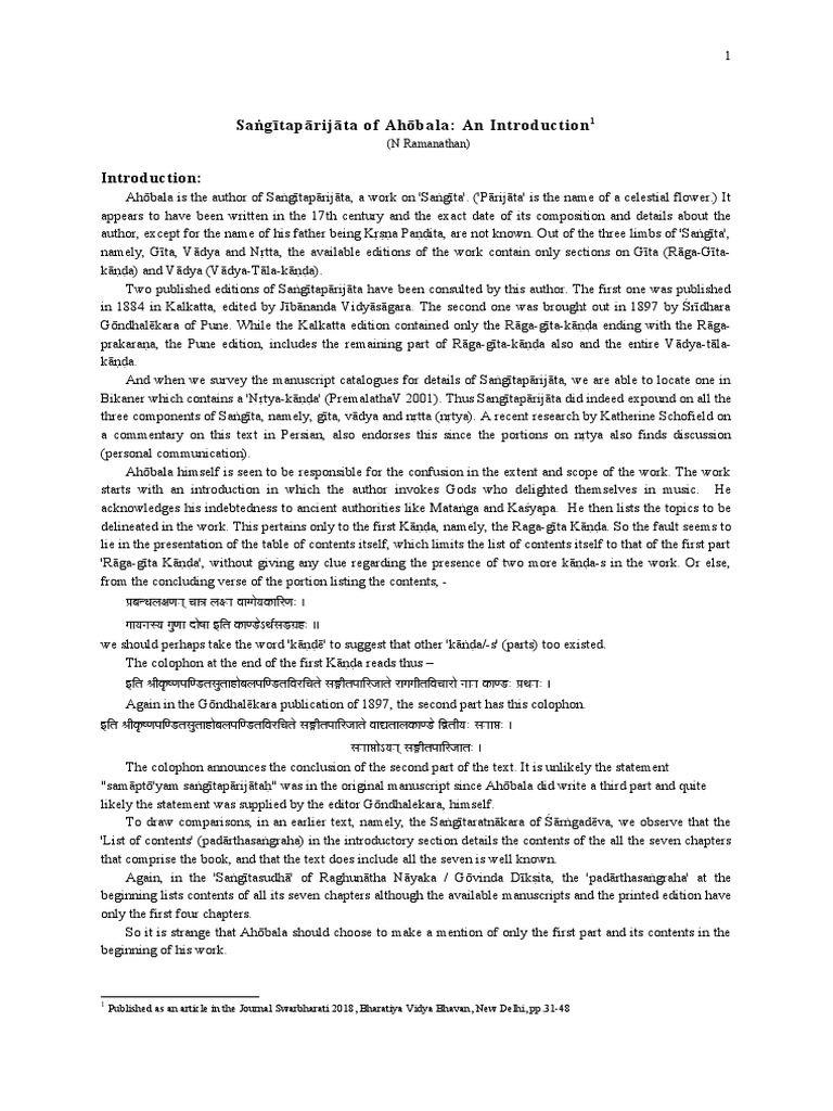 Sangitaparijata (Note by N.Ramanathan) | PDF