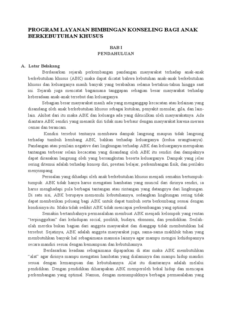 Program Layanan Bimbingan Konseling Bagi Anak Berkebutuhan Khusus | PDF