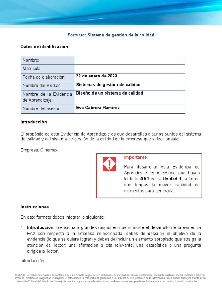 Diseño de Un Sistema de Calidad UVEG | PDF | Calidad (comercial) | Sistema de manejo de calidad