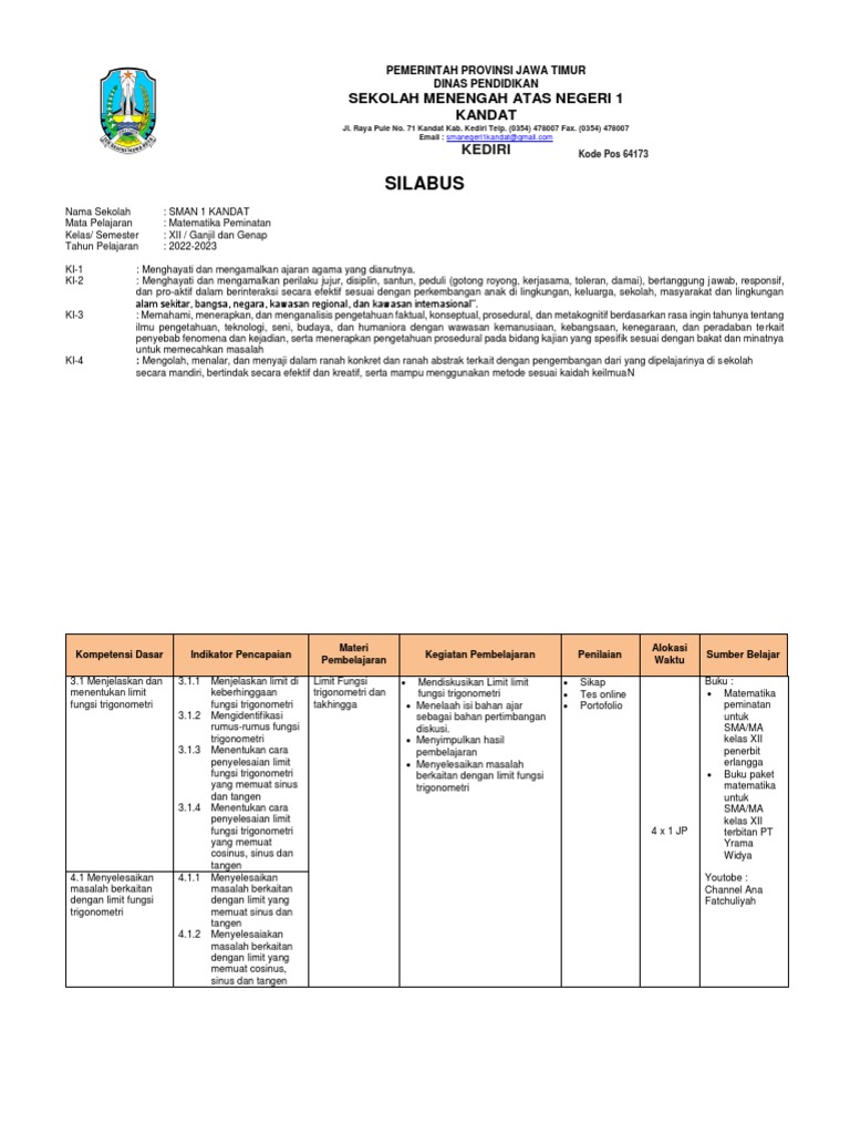Silabus Matematika SMA Kelas XII | PDF