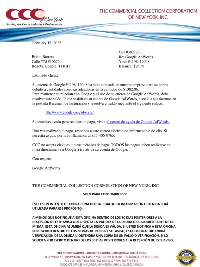 Google Adwords Letter Spanish | PDF | Internet