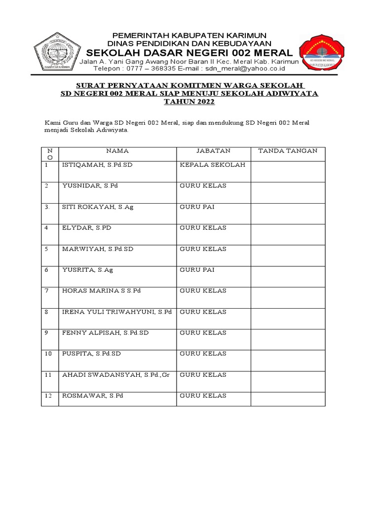 SURAT PERNYATAAN Komitmen | PDF