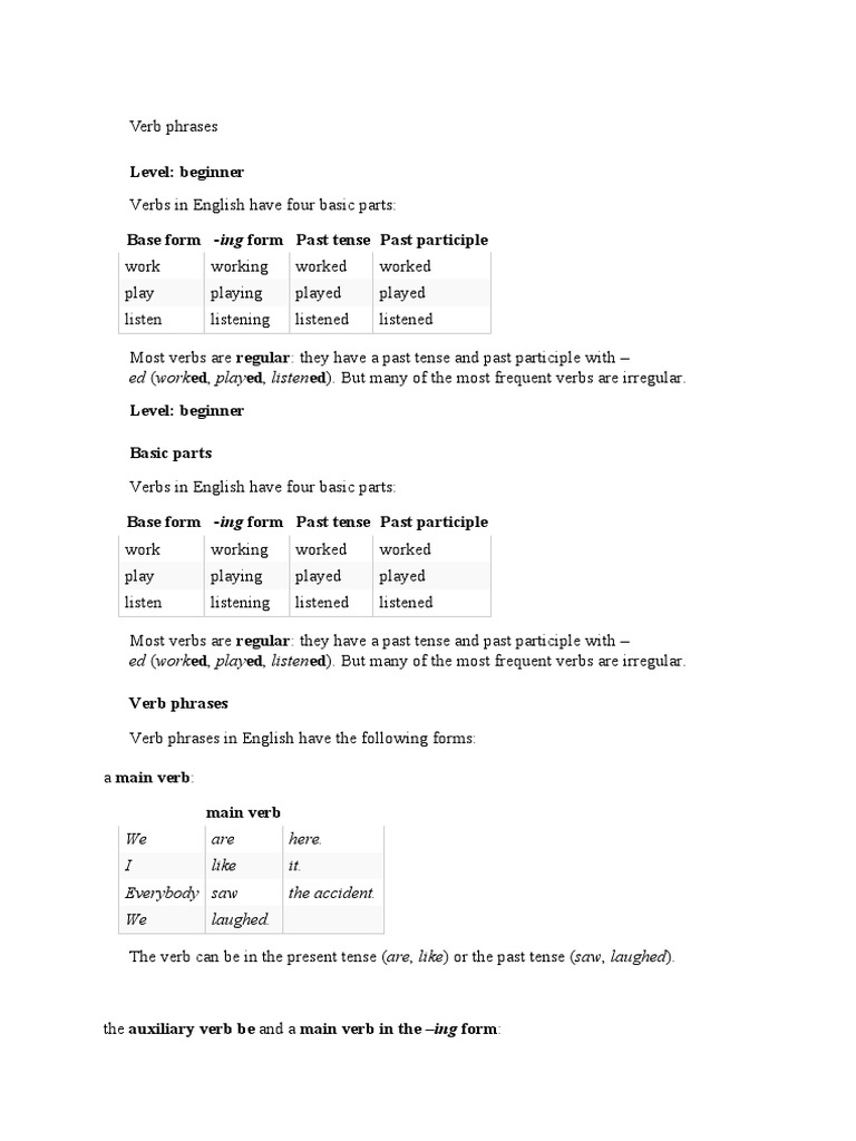 Verb Phrases | PDF | Verb | Grammatical Tense