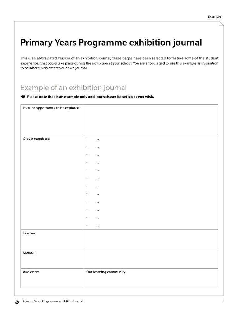 PYP Exhibition Journal Example e | PDF | Mentorship | Learning