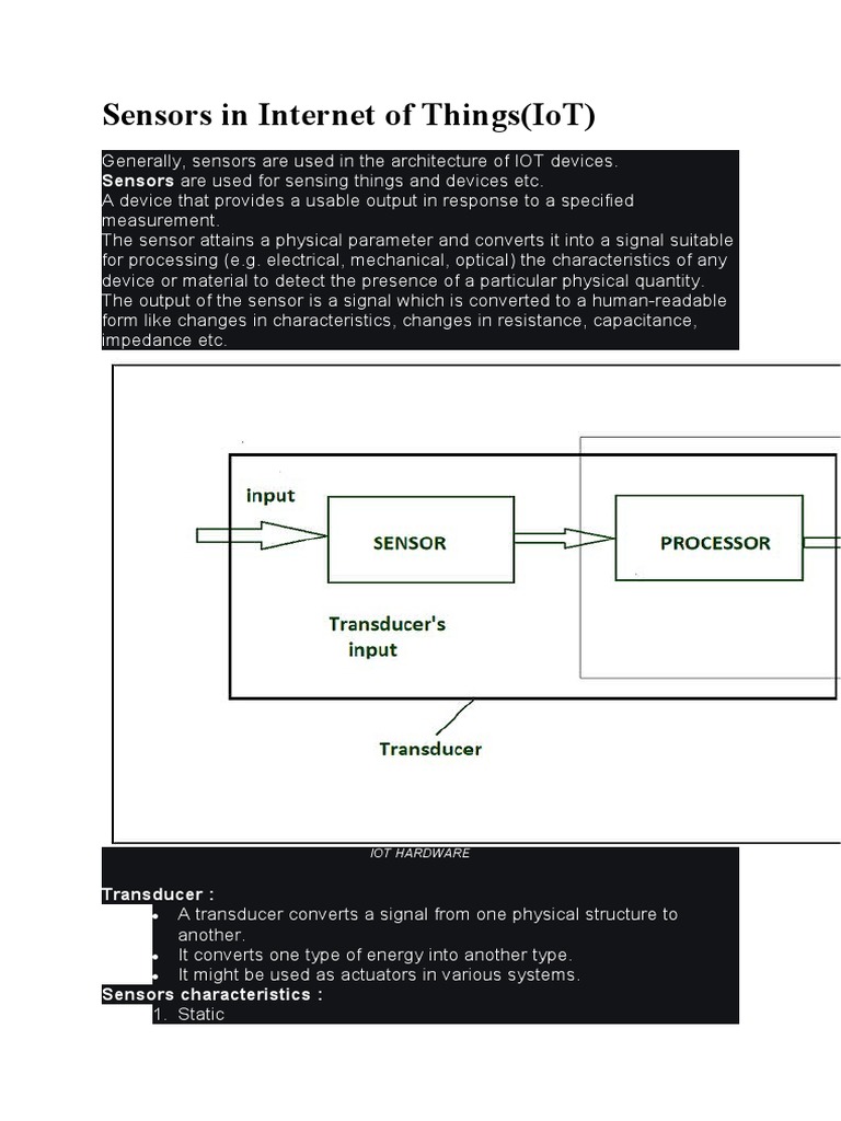 An In-Depth Look at Sensors and Their Characteristics in Internet of Things Applications | PDF ...