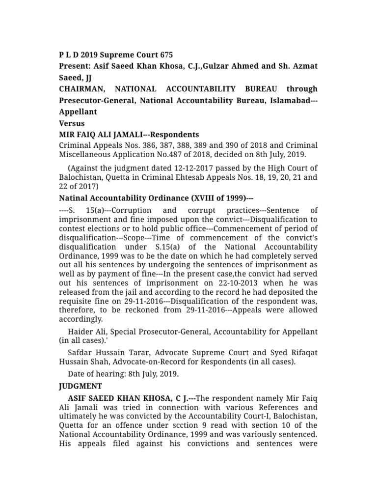 PLD 2019 SC 675 | PDF | Sentence (Law) | Judgment (Law)