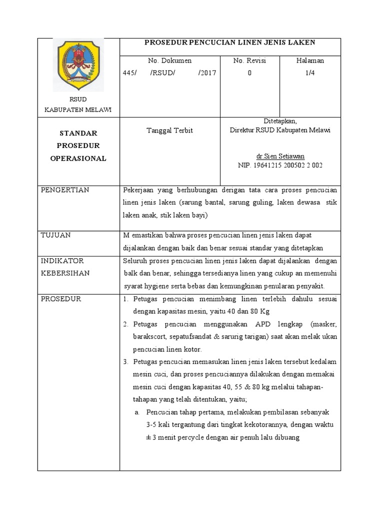 Prosedur Pencucian Linen Jenis Laken Final | PDF