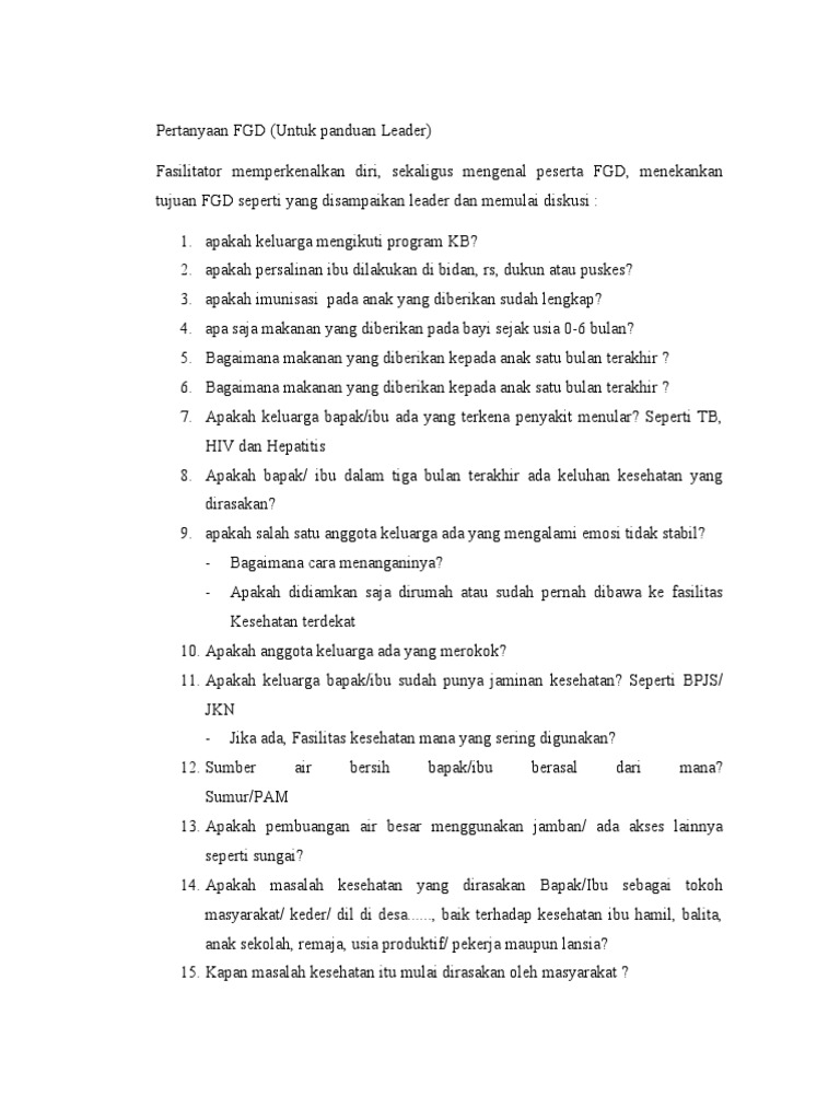 Pertanyaan FGD | PDF