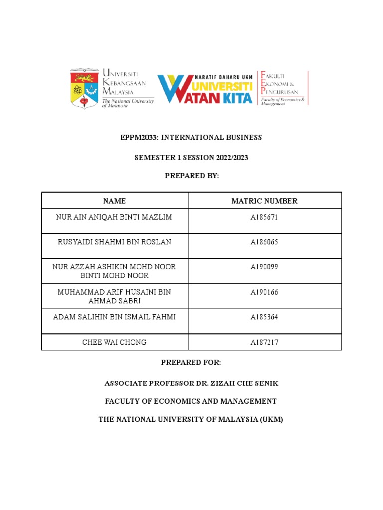 EPPM2033 - Final Project - SET 1 - FEP SEM 1 2022 - 2023 | PDF