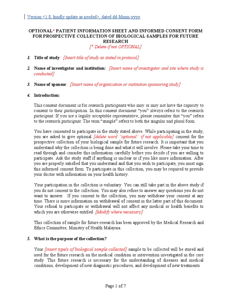 Patient Consent for Biological Sample Collection | PDF | Informed ...
