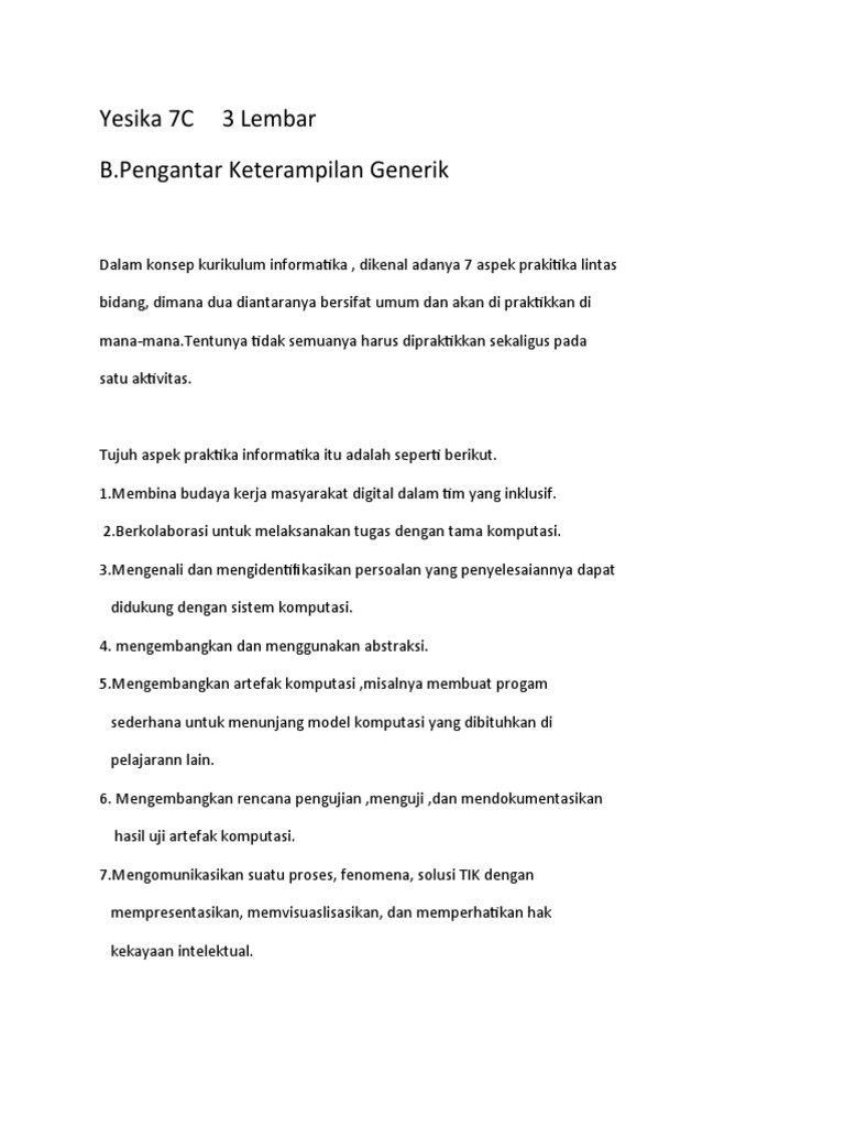 Yesika 7C 3 Lembar | PDF | Seni | Teknologi & Rekayasa