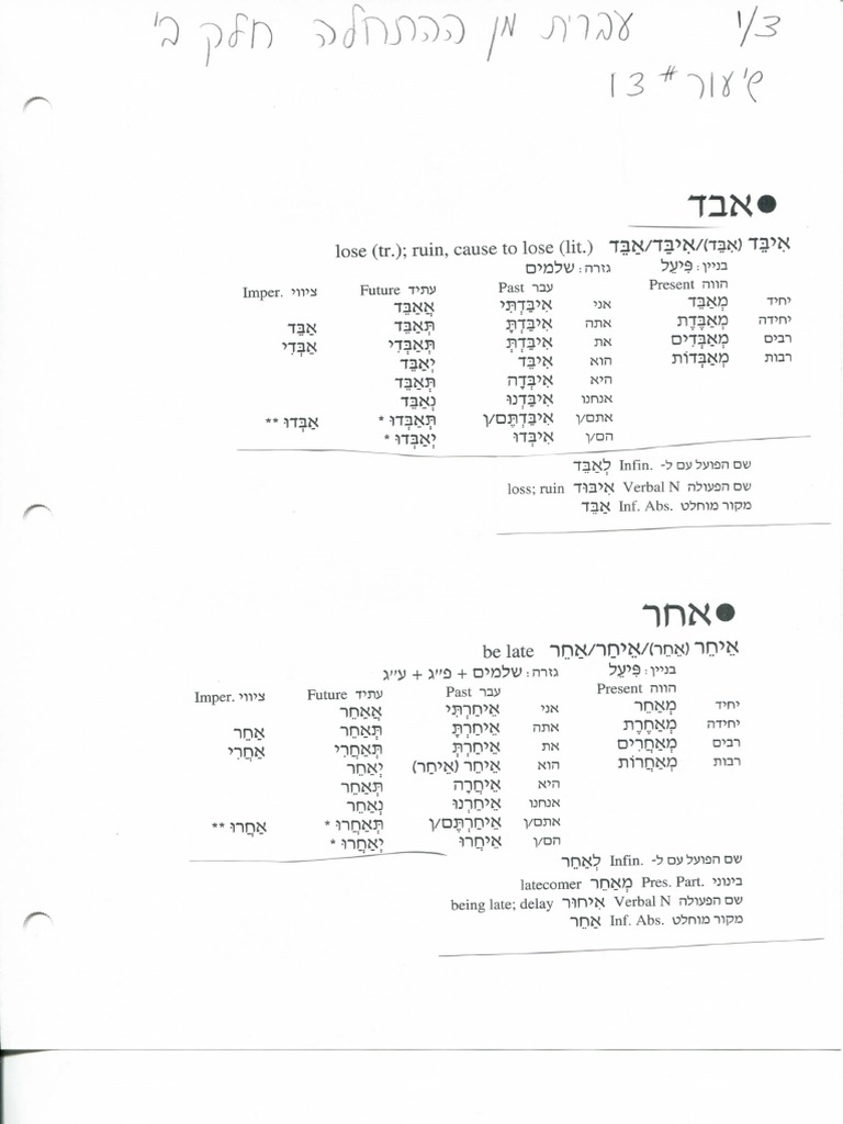 Ivrit Min HaHatchala Book 2 - Lesson 13 Verbs (Chelek Bet) | PDF