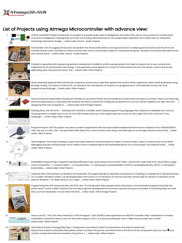 Advanced View Of Atmega Microcontroller Projects List Atmega32 Avr Pdf Microcontroller