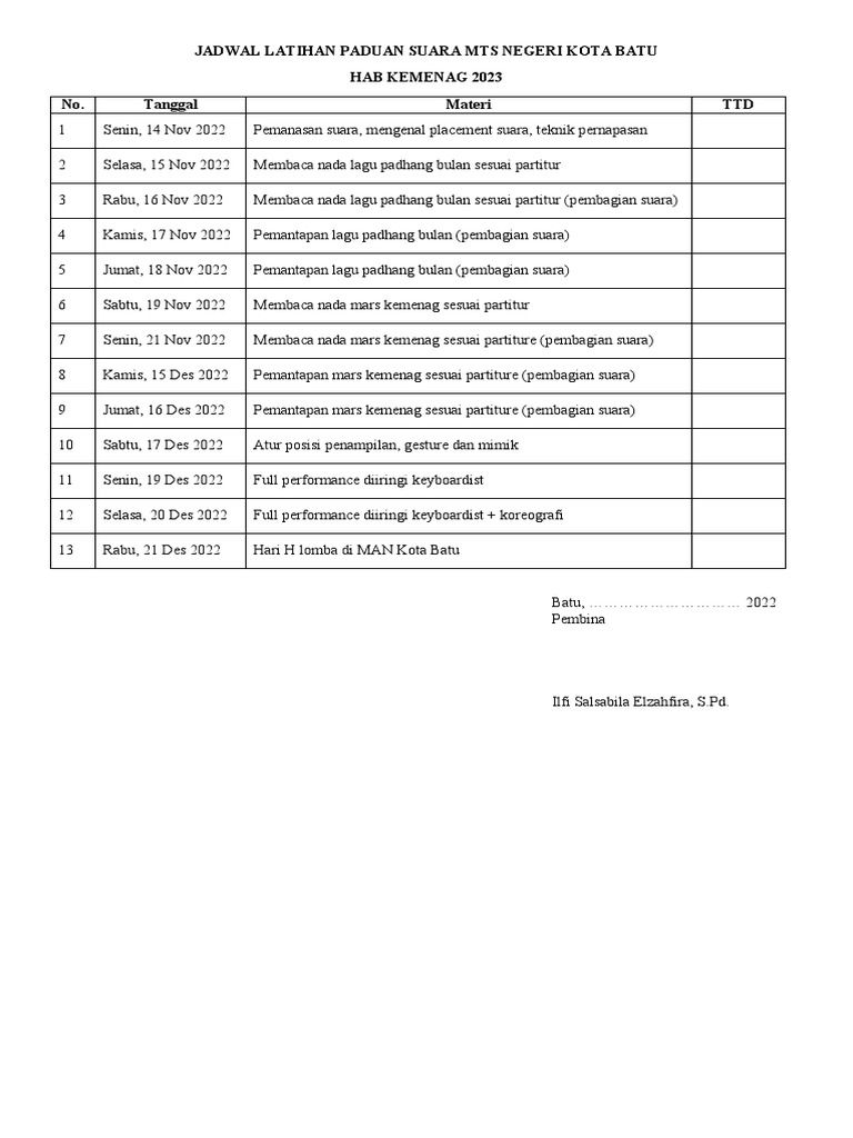 Jadwal Latihan Paduan Suara MTS Negeri Kota Batu | PDF Jadwal Latihan Paduan Suara MTS Negeri Kota Batu | PDF