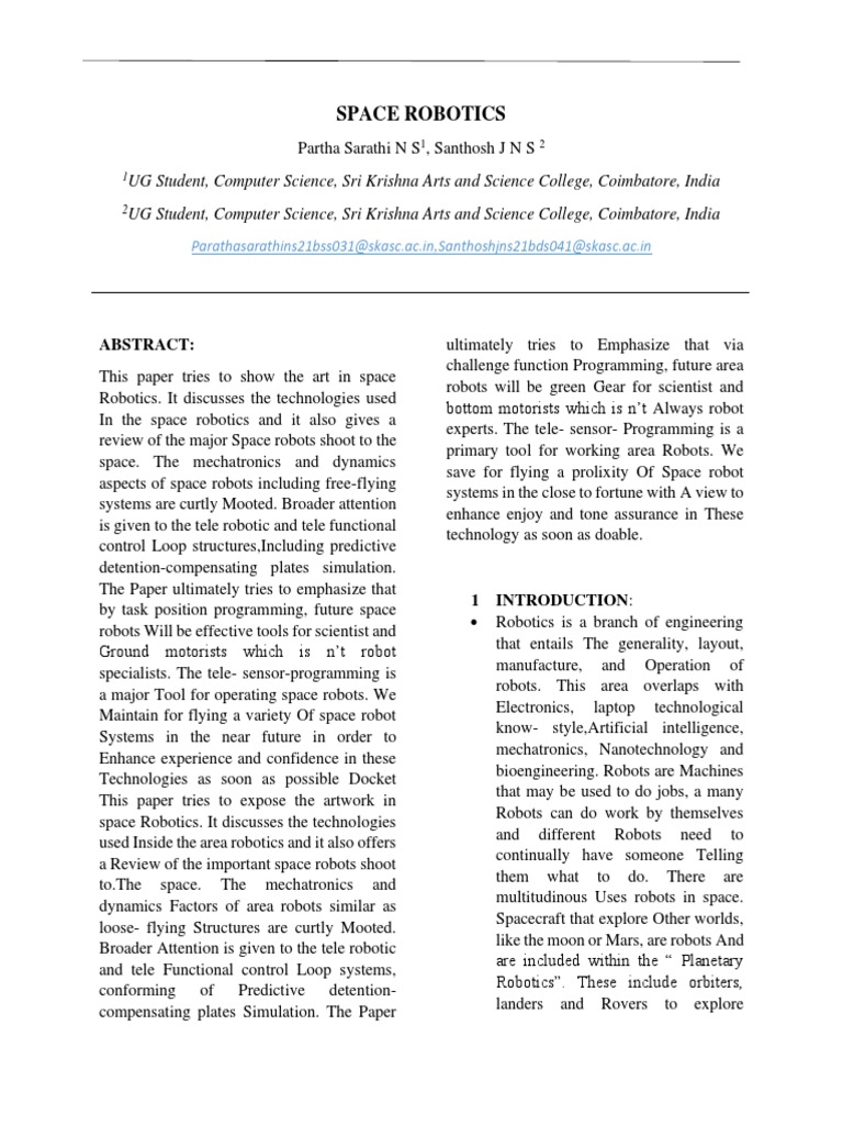 Space Robotics Technologies Review | PDF | Rover (Space Exploration ...