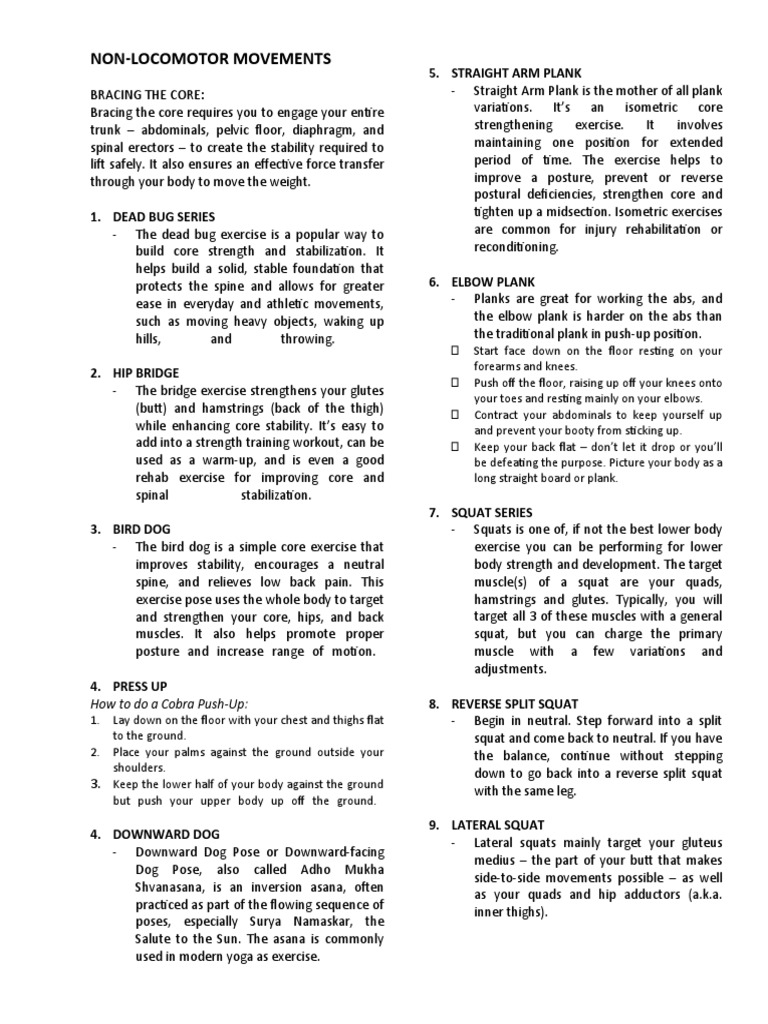 Non-Locomotor Exercise Techniques | PDF | Physical Exercise | Physical ...