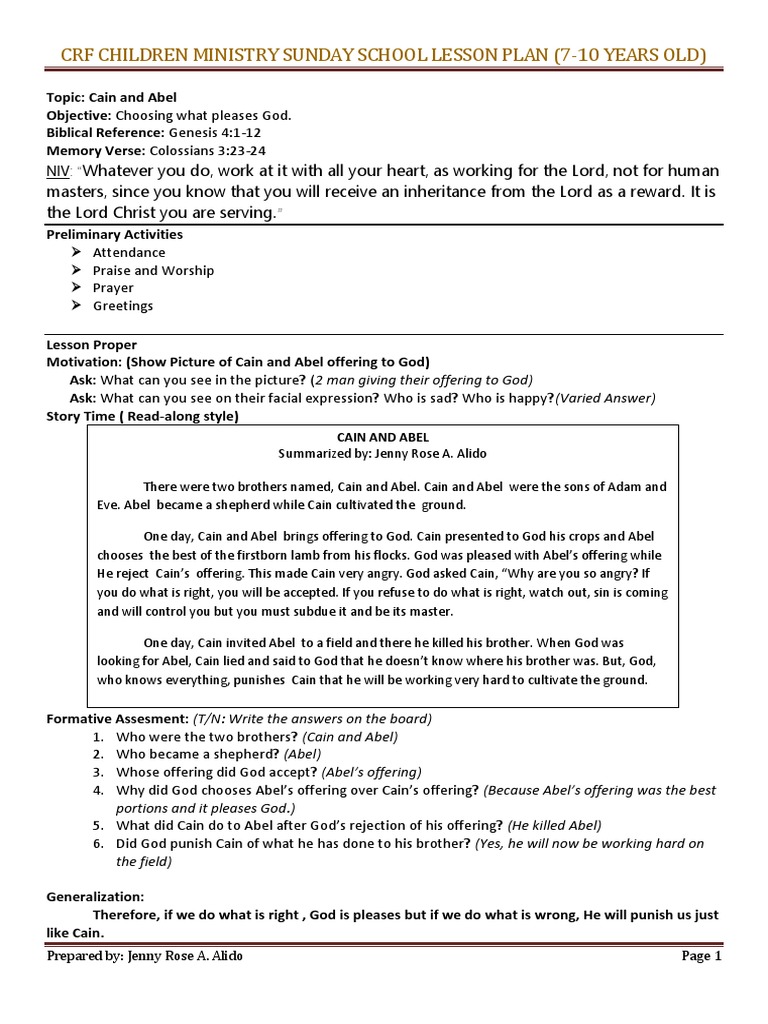 Lessons from Cain and Abel for Kids | PDF | Cain And Abel | Religious ...