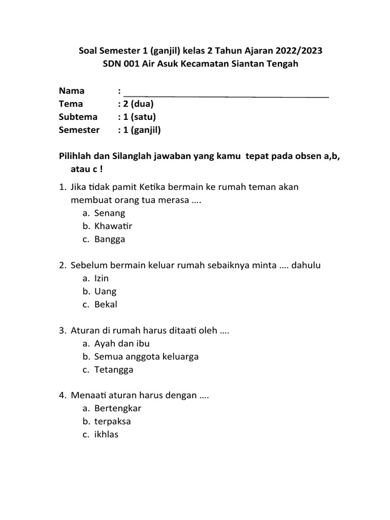 Soal Kls 2 Tema 2 Subtema 1 | PDF