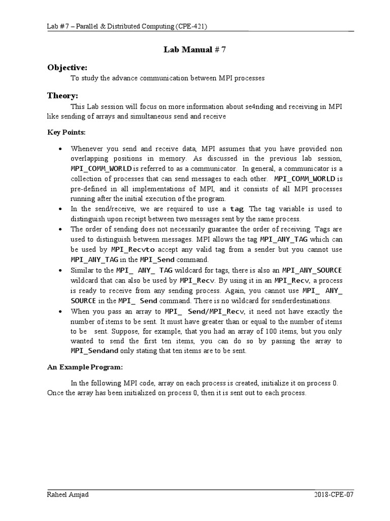 Lab Manual 07 - P&DC | PDF | Message Passing Interface | Process (Computing)