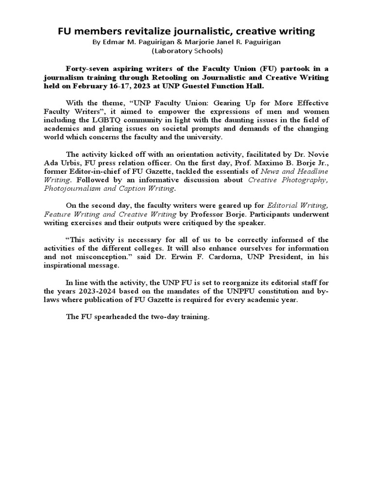 Retooling On Journalistic Writing | PDF