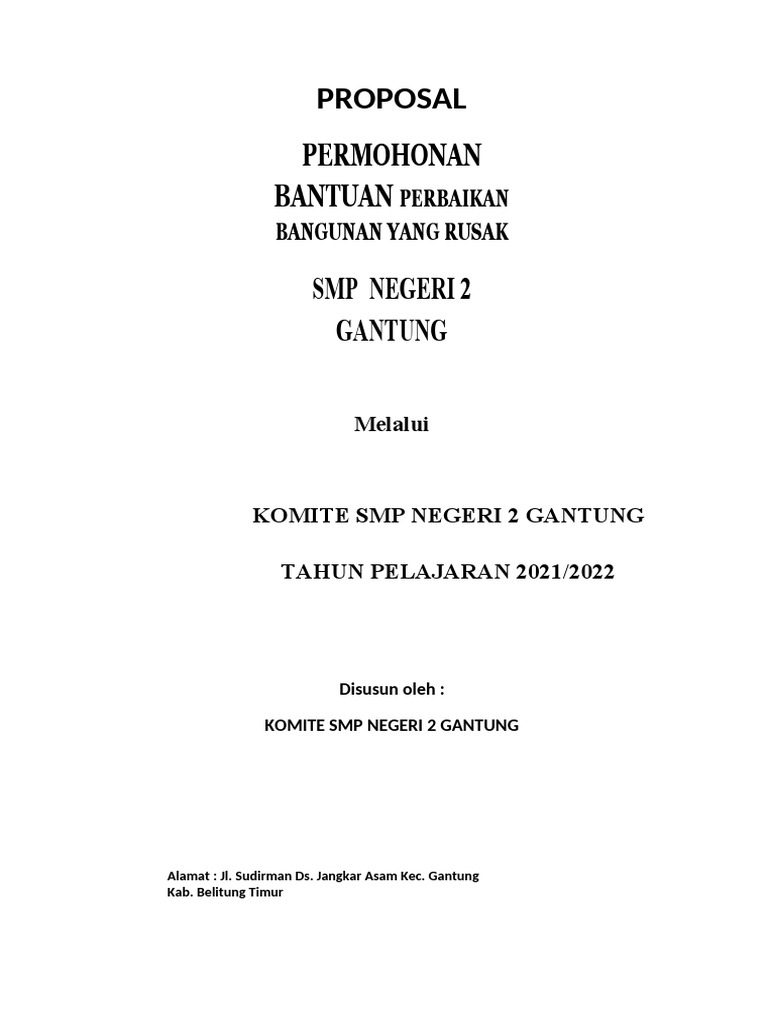 proposal_komite_Pengajuan perbaikan ruangan rusak SMP N 2 Gantung | PDF