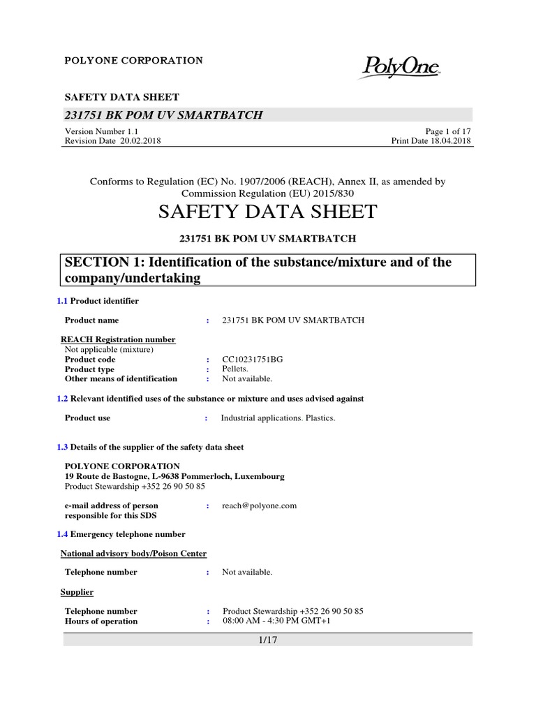 BK Pom Uv Smartbatch - CC10231751BG - MSDS | PDF | Waste | Toxicity