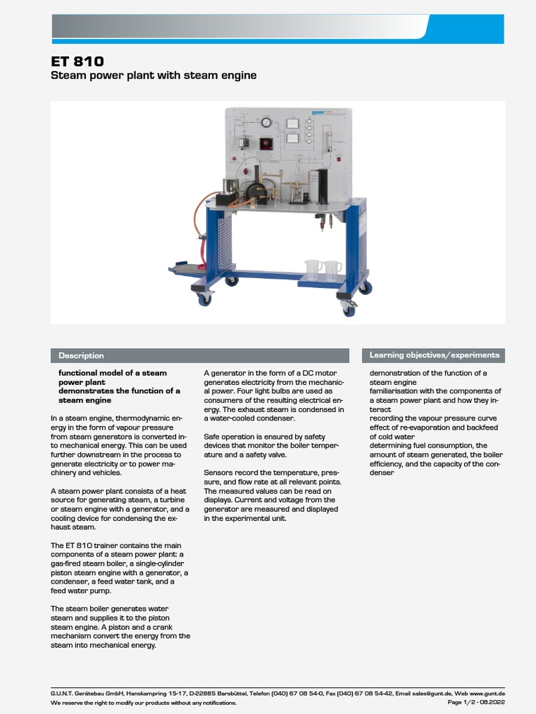 ET 810 Steam Power Plant With Steam Engine Gunt 279 PDF - 1 - en GB ...