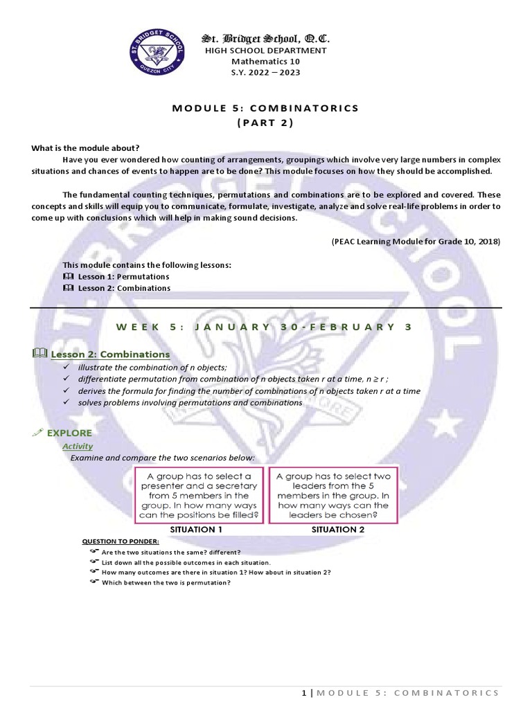 3rd QTR Week 5 Module 5 Combinatorics Part 2 | PDF | Permutation | Combinatorics