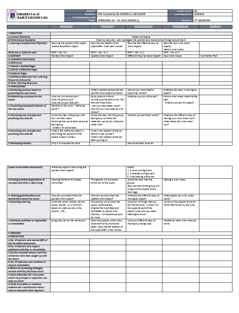 DLL - Science 3 - Q3 - W2 | PDF | Learning | Teaching