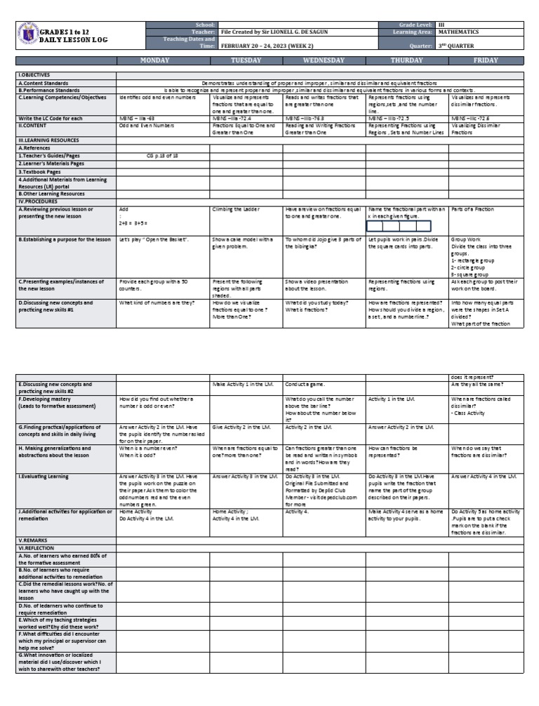 DLL Mathematics 3 q3 w2 | PDF | Cognitive Science | Behavior Modification