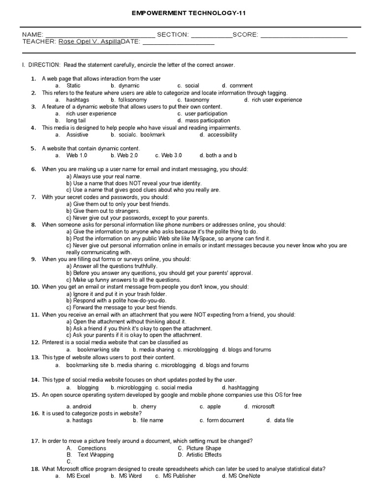 EMPTECH Quiz | PDF | World Wide Web | Internet & Web