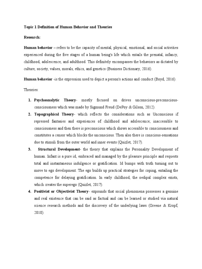 Topic 1 Definition of Human Behavior and Theories | PDF | Id ...